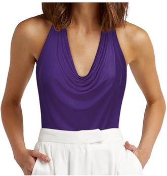 Generic Chemisier de sortie en satin de soie pour femme - Col en V fronc&eacute; - Sans manches - D&eacute;bardeurs d&eacute;contract&eacute;s basiques 2025 - D&eacute;bardeurs amples et tendan