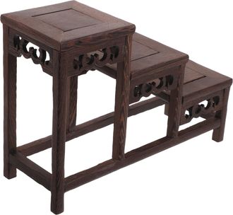 Lurrose Holz Ausstellungsregal Rustikal Gestuftes Pr&auml;sentationsregal aus Hartholz Sammler Displayst&auml;nder f&uuml;r Wohnzimmer und B&uuml;ro