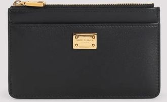 Dolce & Gabbana Portemonnaie - Black Calf Leather Zipped Credit Card Holder - Gr. unisize - in Schwarz - für Damen