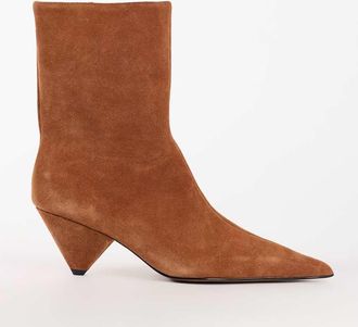 Topshop Kiki Stiefelette mit kegelf&ouml;rmigem Absatz in kastanienbraunem Wildleder