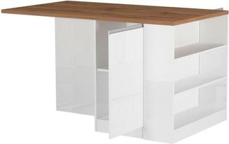 Dmora Dmora - Îlot de cuisine Osvaldo, table de rangement auxiliaire, meuble de cuisine avec 2 portes, 100% Made in Italy, 160x90h90 cm, blanc brillant et
