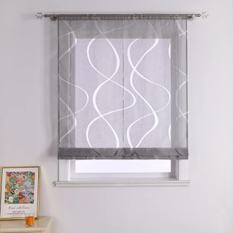 Joyswahl Voile Raffrollo mit Ausbrenner Wellenmuster »Yuna« Bändchenrollo mit Tunnelzug Schals Fenster Unifarbige Vorhänge BxH 80x140cm Grau 1 Stück
