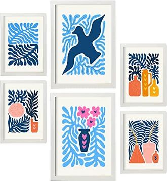 Nacnic Lot de 6 affiches Minimalisme aux couleurs vives. Feuilles bleues. Impressions de paysage et de nature pour la d&eacute;coration int&eacute;rieure et la d&eacute;coration.