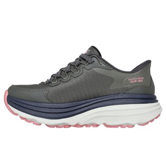 Skechers Max Cushioning Zirrus Damen-Sneaker, Olivfarbenes Textil, Synthetik, rosa Besatz, 41 EU