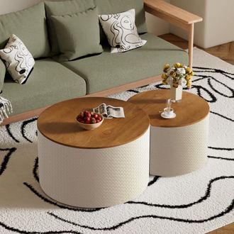 Generic Runde Beistelltische im 2er-Set, Moderne runde Beistelltische f&uuml;rs Wohnzimmer, platzsparende Beistelltisches aus Holz in Trommelform, Keine Montage er