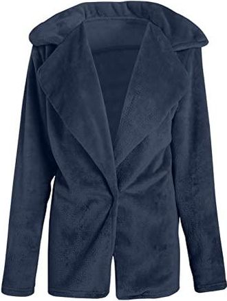 Generic Hauts en polaire pour femme - Manteau pelucheux pour femme - Cardigan épais de couleur unie - Manteau dhiver double face à revers - Tenue dextérieur p