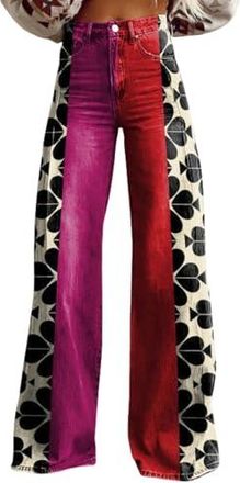 Generic Jean &eacute;vas&eacute; pour femme avec poches - Imprim&eacute; floral vintage - Taille haute - Pantalon ample - Imprim&eacute;, 6, 4XL