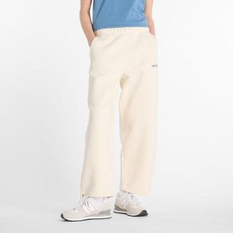New Balance Femme Reimagined Fleece Barrel Leg Pant en Beige, Poly Knit, Taille XL