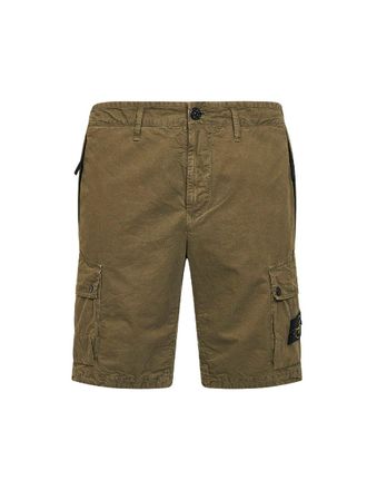 Stone Island Organic Cotton Twill Cargo Shorts - Green