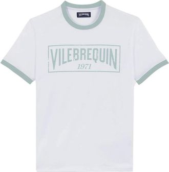 Vilebrequin Homme, Tops, Blanc, Taille: 2XL T-shirt en jersey de coton léger Logo Bicolore