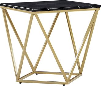 Beliani Moderner Beistelltisch geometrisch schwarz Marmor Optik mit goldenen Beinen