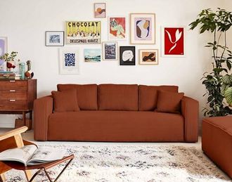 Best Mobilier Canapé Convertible avec Coffre Topaze en Velours Côtelé - Canapé Lit - Sofa Terracotta 3 Places - Salon