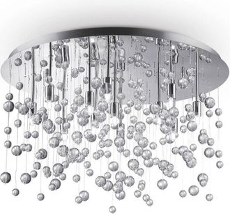 Ideal Lux Neve - Pendentif affleurant au plafond &agrave; 12 ampoules &agrave; bulles en verre semi-souffl&eacute;, chrome, G9 - Ideal Lux