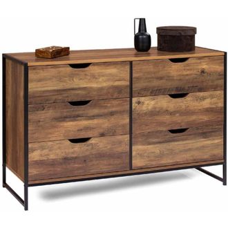 IDMarket Idmarket - Kommode mit 6 Schubladen hawkins 115 cm dunkles Holz Industriedesign