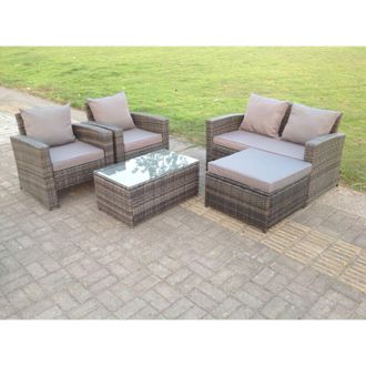Fimous 5-Sitzer Rattan Gartenm&ouml;bel Set Hoher R&uuml;cken Rattan Sofa Set mit Couchtisch Dunkelgrau Gemischt - Fimous