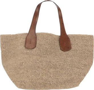 Ibeliv Femme, Sacs, Beige, Taille: ONE Size Sac en Paille Fait Main avec D&eacute;tails en Cuir