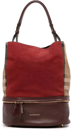 Burberry Hobo Bags - Nubuck and House Check Canvas Beckett Bucket Bag - Gr. unisize - in Rot - für Damen