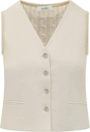 Max Mara Femme, Vestes, Beige, Taille: 42 FR Gilet en lin et maille torsad&eacute;e