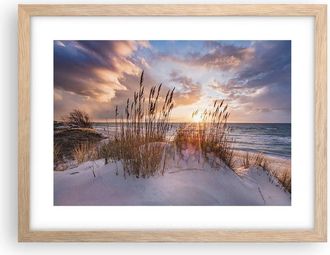 Arttor Poster Rahmen helle Eiche Westen auf der Strand Deko 40x30cm Wandposter Art Prints Wandbilder Dekoration Wohnzimmer Schlafzimmer K&uuml;che Wanddeko Bild W