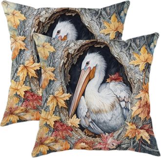 Generic Herbstpelikane Dekokissen Atmungsaktiv Sofakissen Weich Dekokissenbezug F&uuml;r Heimdekoration Balkon Bett 45X45Cm 2Er Set