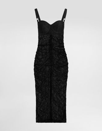 Dolce & Gabbana Kleid Aus Spitze In Midil&auml;nge - Frau Kleider Schwarz 44