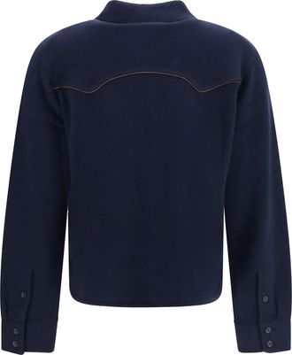 Guest In Residence Cropped Western Cashmere Shirt - Navy