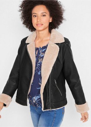 Bonprix Lederimitatjacke Lederimitat-Jacke mit Teddyfell im Bikerstil