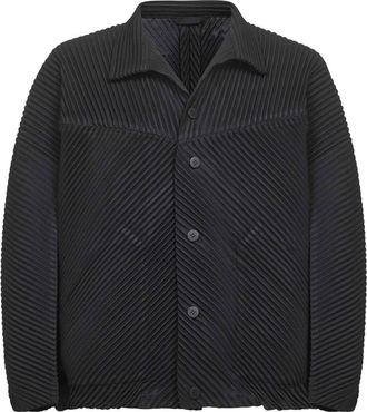 Issey Miyake Homme, Vestes, Noir, Taille: L Chemise Noire Plissée avec Col Montant