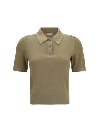 Burberry Womens Knit Polo With Check Trim Flax Merino Wool (ovis Aries) Knitwear Sweater