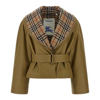 Burberry Femme, Vestes, Brun, Taille: 36 FR Veste Courte en Coton avec Chauffe-cou &agrave; Carreaux