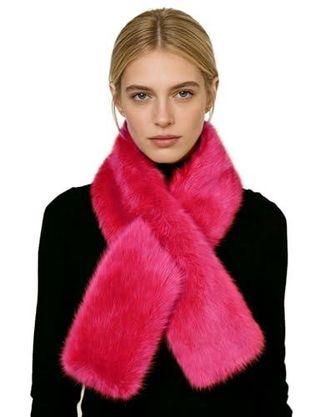 Lina & Lily &Eacute;charpe Col Femme Hiver avec Fente en Fausse Fourrure Poils Longs (Cerise)