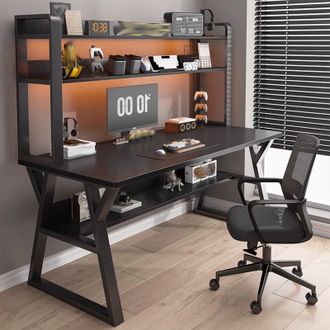 Generic Gro&szlig;er Gaming Schreibtisch mit Stauraum, Computertisch mit Integriertem B&uuml;cherregal f&uuml;r Homeoffice, Schlafzimmer Oder Wohnzimmer