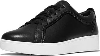 FitFlop Femme Rally Crystal-Trim Leather Sneakers Basket, Noir, 40 EU
