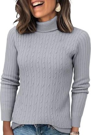 Generic Pull à col roulé pour femme - Pull dhiver en tricot - Manches longues - Coupe ajustée - Col roulé - Haut chaud - Col roulé - Haut décontracté, Gris cl