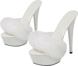 Yarnow Sandales &agrave; Talons Hauts pour Femme D&eacute;cor Moelleux L&eacute;g&egrave;res et &Eacute;l&eacute;gantes Confortables et Faciles &agrave; Enfiler Blanc