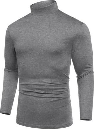 Coofandy T-shirt pour homme &agrave; manches longues avec col montant en maille - T-shirts &agrave; col demi-chemise uni pour hommes - T-shirt basique &agrave; col rond - Pull &agrave; co