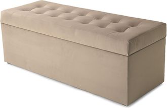 MG Design Polsterhocker 45 x 120 cm Beige mit großem Stauraum (ca. 140 L), bis 300 kg belastbar, weich mit dezentem Schimmer, pflegeleicht - Wohnbereich, Schlaf
