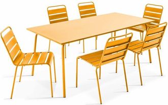 Oviala Ensemble table de jardin et 6 chaises en m&eacute;tal jaune - Palavas