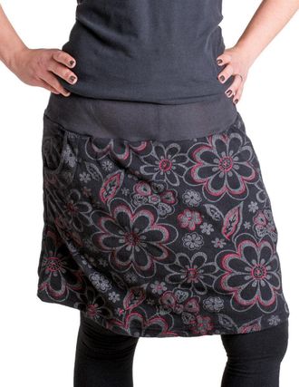 vishes Alternative Bekleidung - Warmer Fleece Rock mit aufgestickten Blumen schwarz 44