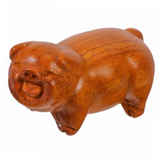 Cabilock Blumiger Holzschwein Dekofigur aus Massivholz Handgefertigte Kleine Schwein Skulptur Glatte Oberfl&auml;che Ansprechendes Design f&uuml;r Wohn B&uuml;rodekoration