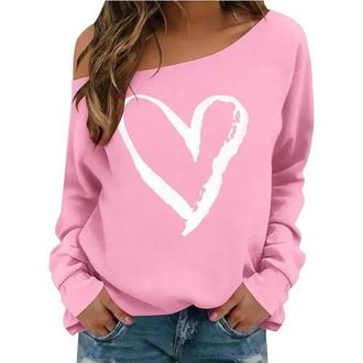 Generic 2026 Sweat Femme Saint-Valentin Manches Longues Pull-Over Col Rond Couleur Unie Haut Top Streetwear Oversize Vetement pour Printemps Automne Hiver Jac
