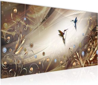 Runa Art Wandbild Vintage Vogel 1 Teilig 100 x 40 cm Modern Bild auf Vlies Leinwand Abstrakt Wohnzimmer Schlafzimmer Biege Braun 038312a