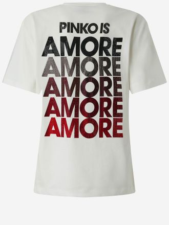 Pinko Womens T-Shirt With Amore Lettering White Cotton T-Shirts & Jerseys