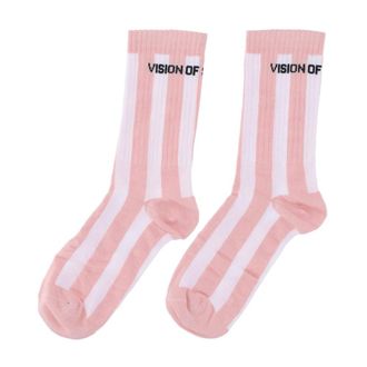 Vision Of Super Vision OF Super, Homme, Sous-vêtements, Rose, Taille: ONE Size Chaussettes Roses Rayées avec Broderie Logo