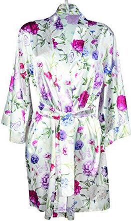 DKaren Robe de chambre femme FLEURS | en satin | Tailles XS-2XL | différentes couleurs | 100 % polyester | XL 005