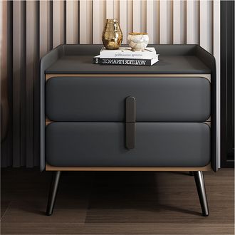 Generic Nachttisch mit 2 Schubladen, modern und schlicht, Leder-Nachttisch, erhältlich, die Sich mühelos in unterschiedliche Einrichtungsstile einfügen.(Blue 