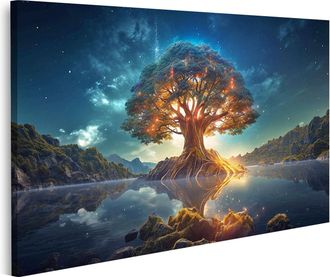 Islandburner Bild auf Leinwand Lichtbaum im Mondschein über Spiegelgewässern und funkelnde Sterne Bilder Wandbilder Poster