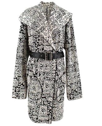 Celine Runway Black and Cream Runway Belted Coat Size M