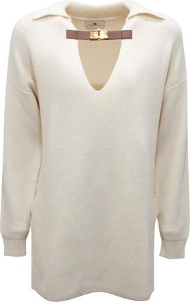 Elisabetta Franchi Femme, Pulls, Blanc, Taille: 40 FR Mk-06S-56E2 Pull V-neck