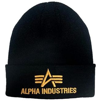 Alpha Industries Alpha Industries 3D Beanie Strickm&uuml;tze aus Acryl f&uuml;r Herren Black/Yellow Gold